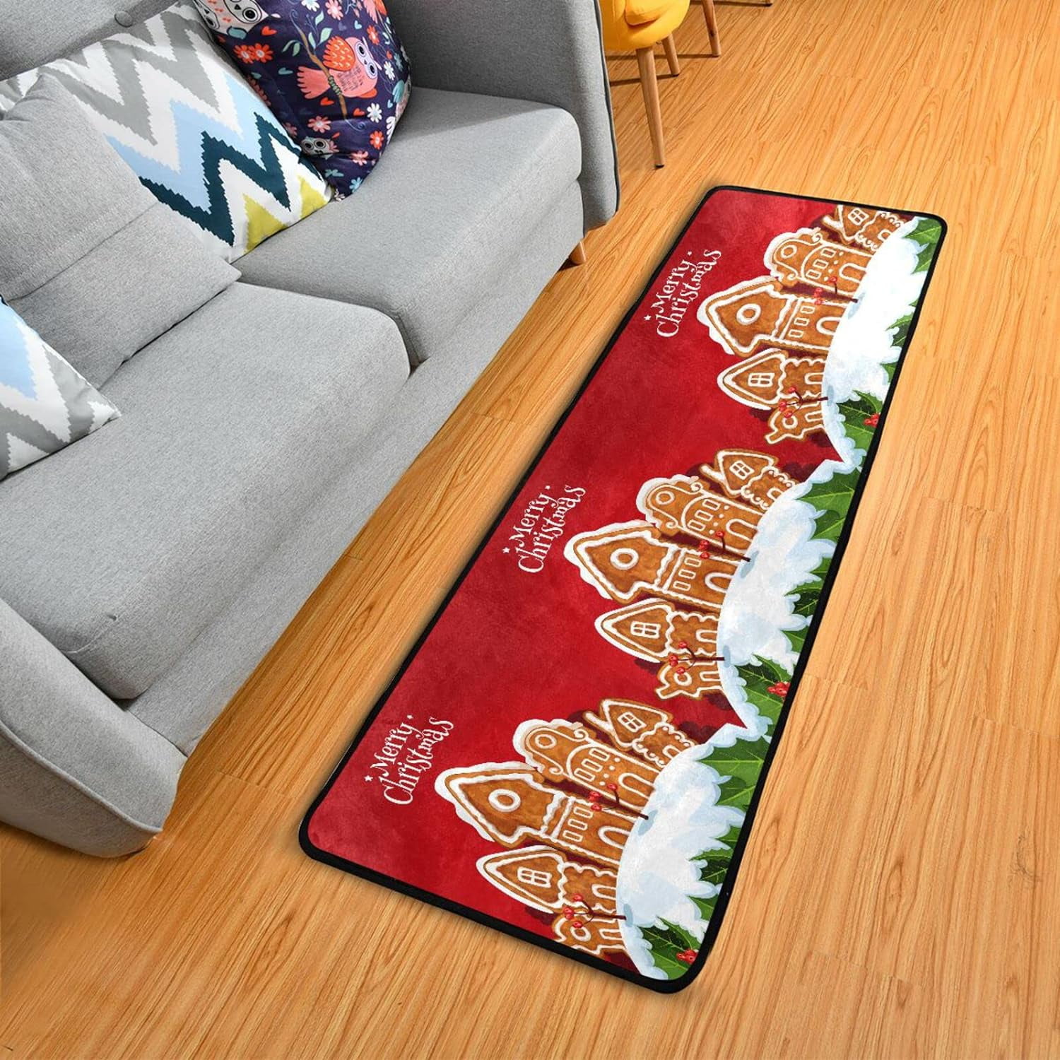 SKYSONIC 2X6 Feet Christmas Gingerbread House Runner Rug with Rubber ...