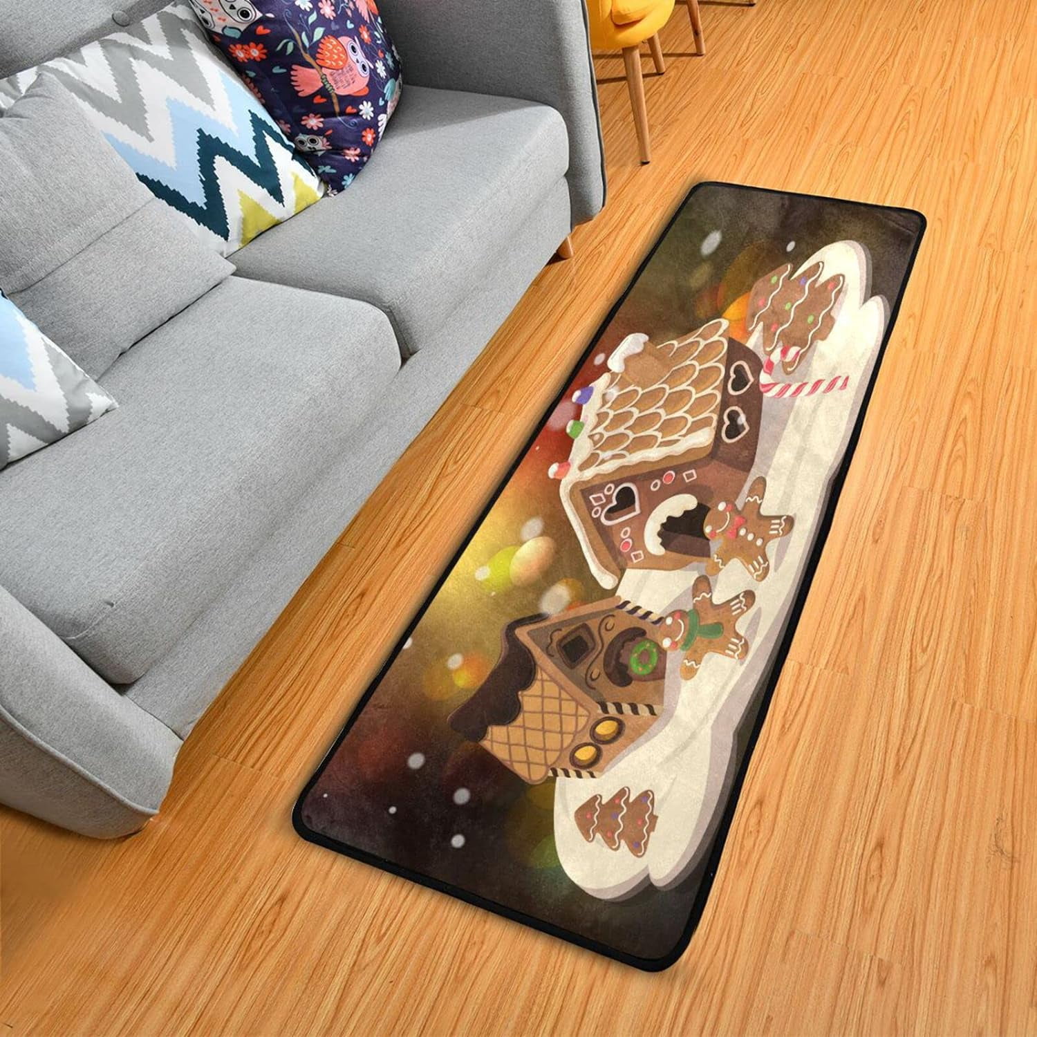 SKYSONIC 2X6 Feet Christmas Gingerbread Houses Candy Runner Rug with ...