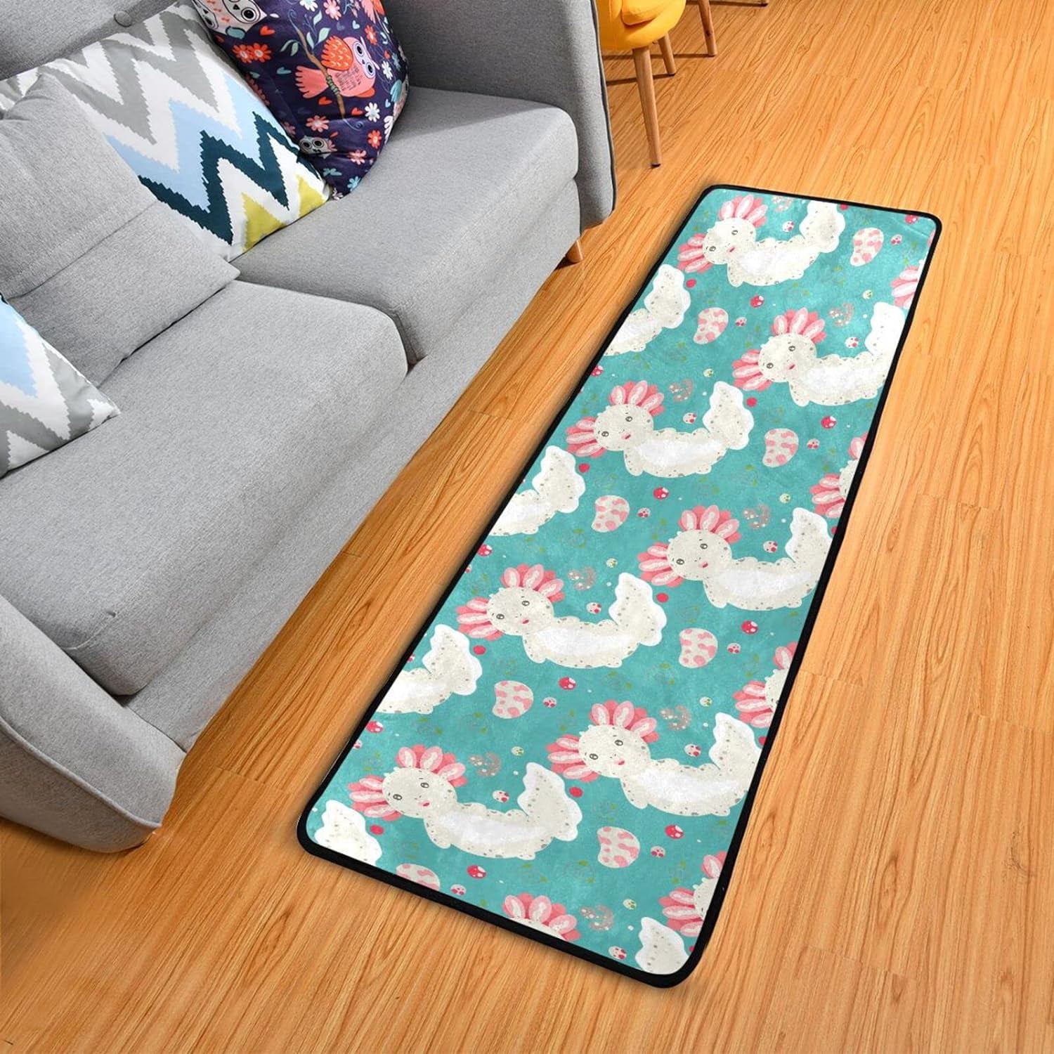 SKYSONIC 2X6 Feet Cute Axolotl Runner Rug with Rubber Backing, Kawaii ...
