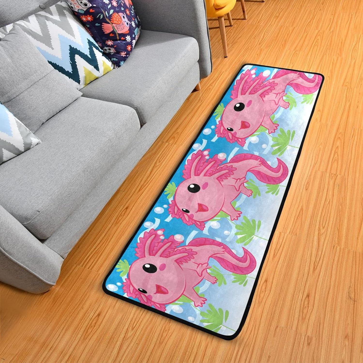 SKYSONIC 2X6 Feet Cute Axolotl Runner Rug with Rubber Backing ...