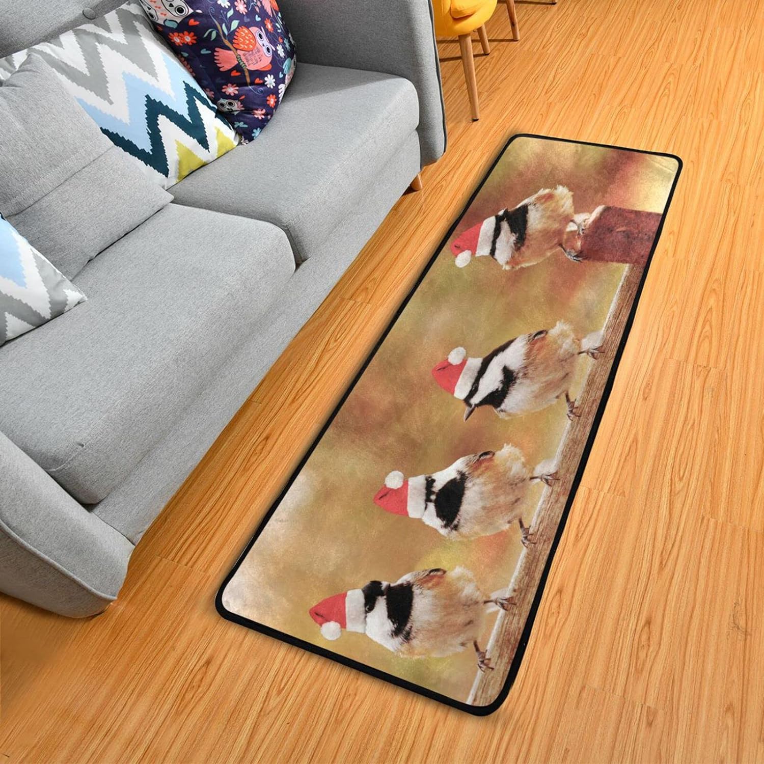 SKYSONIC 2X6 Feet Cute Christmas Birds Runner Rug with Rubber Backing ...