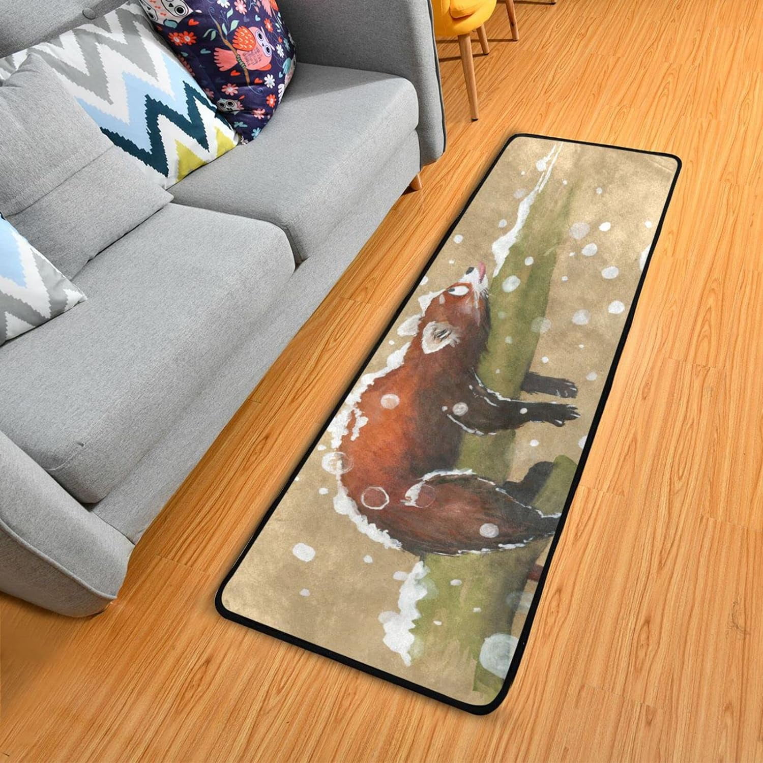 SKYSONIC 2X6 Feet Cute Red Raccoon Runner Rug with Rubber Backing ...