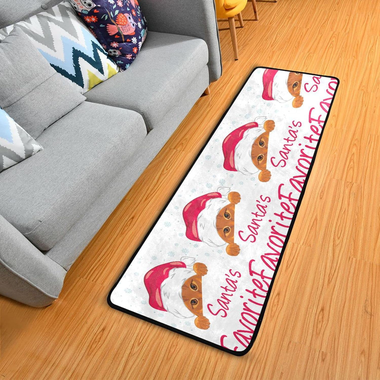 SKYSONIC 2X6 Feet Funny Cat Christmas Cap Runner Rug with Rubber ...