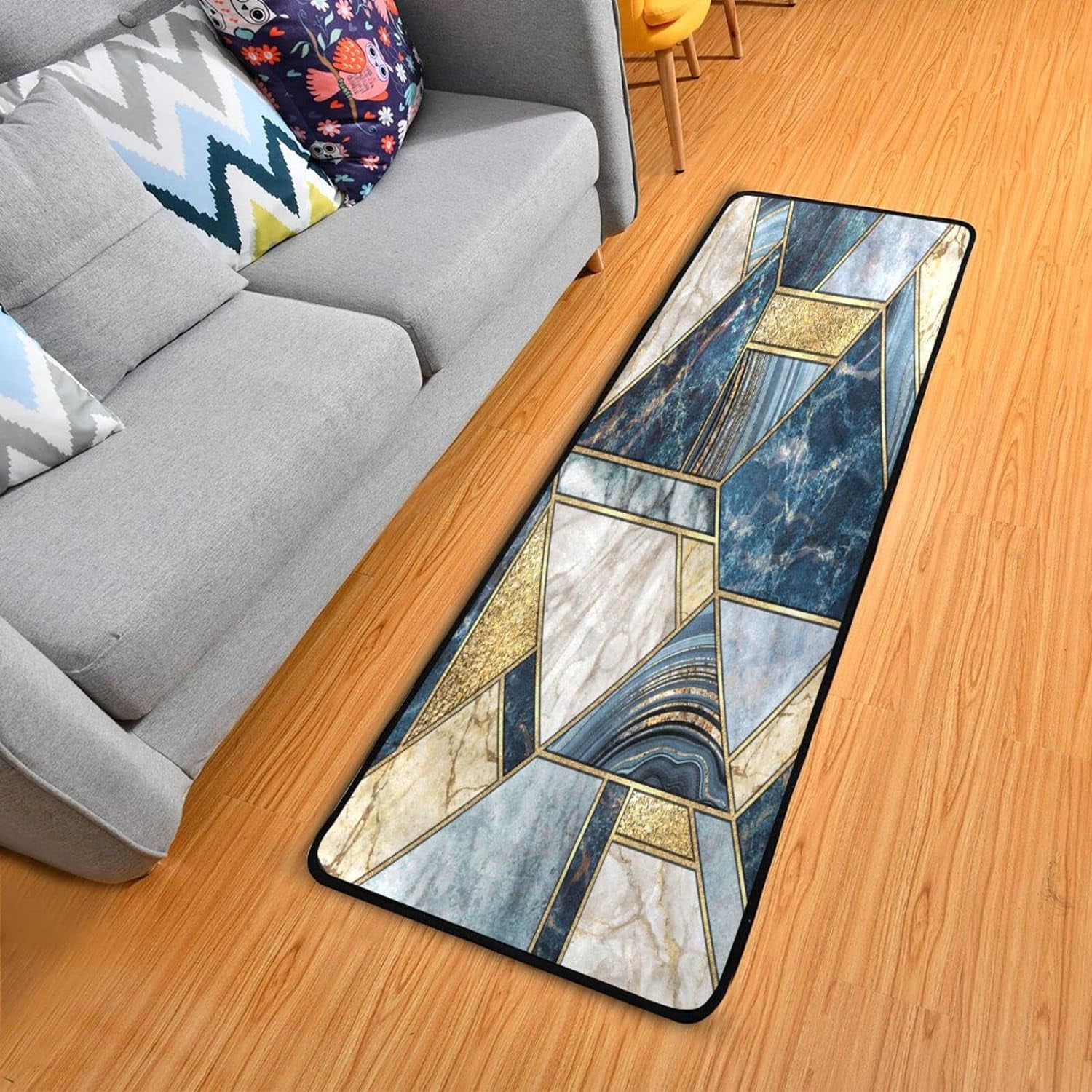 SKYSONIC 2X6 Feet Geometric Marble Runner Rug with Rubber Backing ...