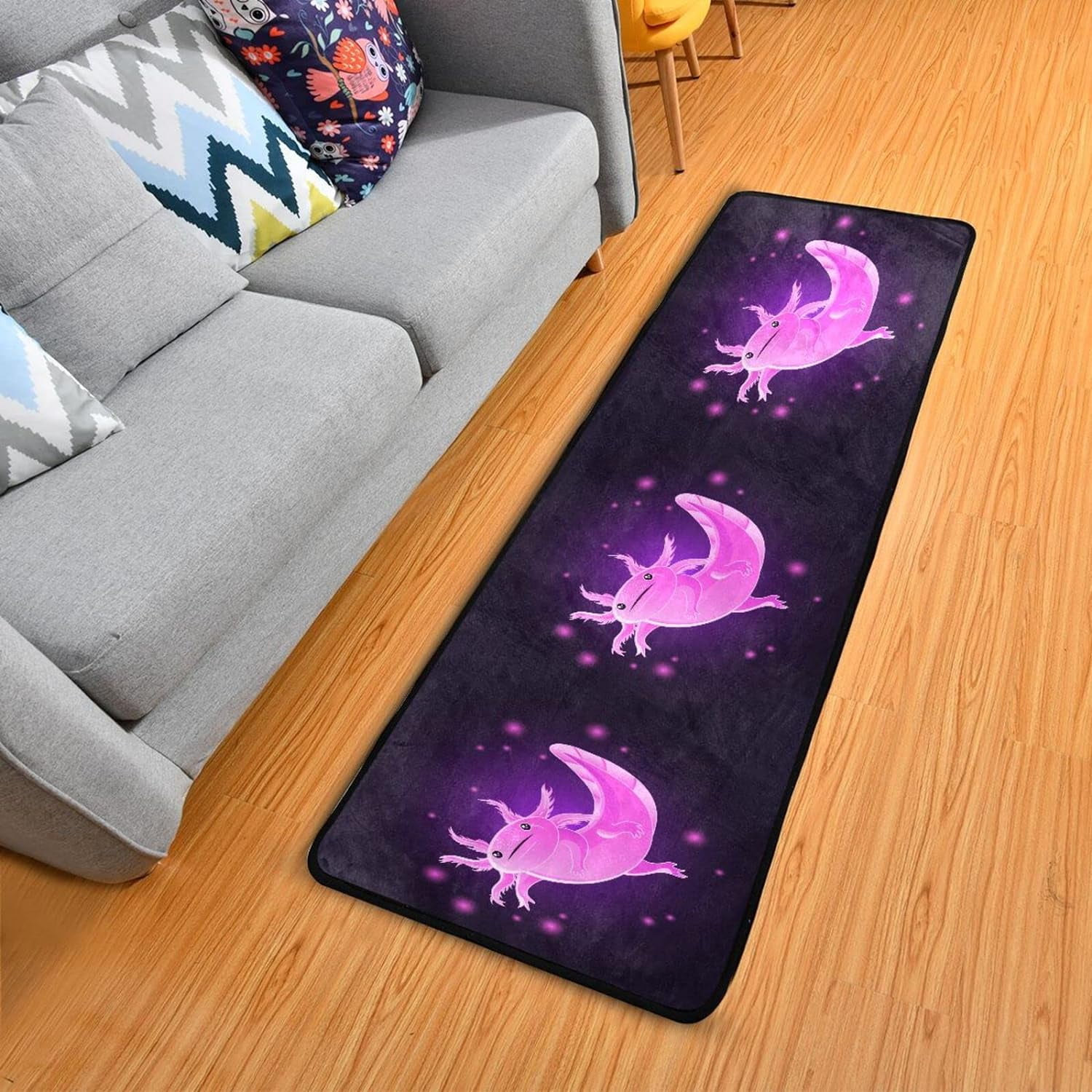 SKYSONIC 2X6 Feet Glowing Pink Axolotl Runner Rug with Rubber Backing ...