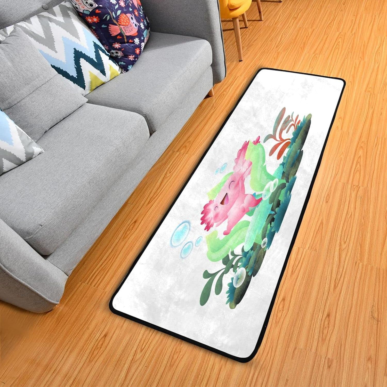 SKYSONIC 2X6 Feet Happy Axolotl Runner Rug with Rubber Backing, Cute ...