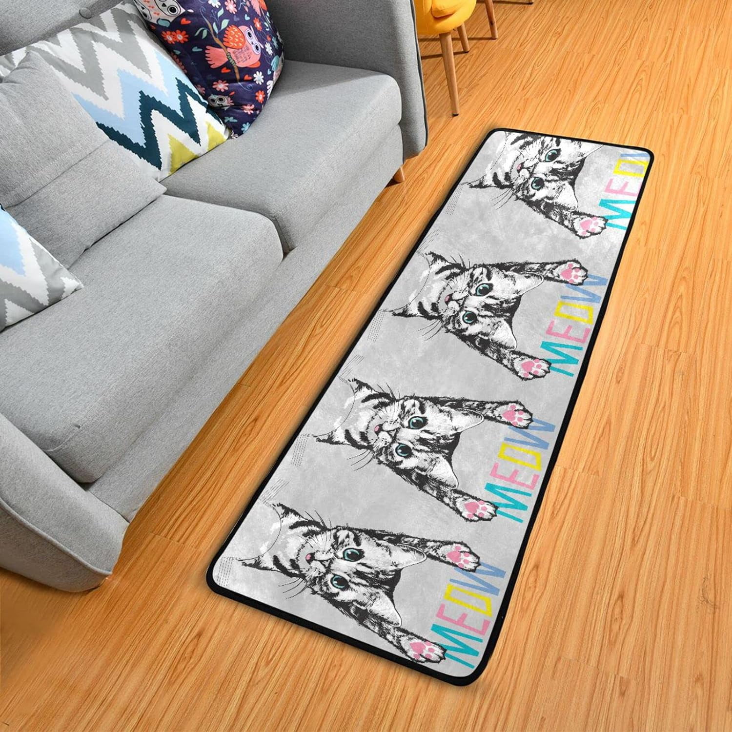 SKYSONIC 2X6 Feet Happy Kitten Meow Runner Rug with Rubber Backing ...
