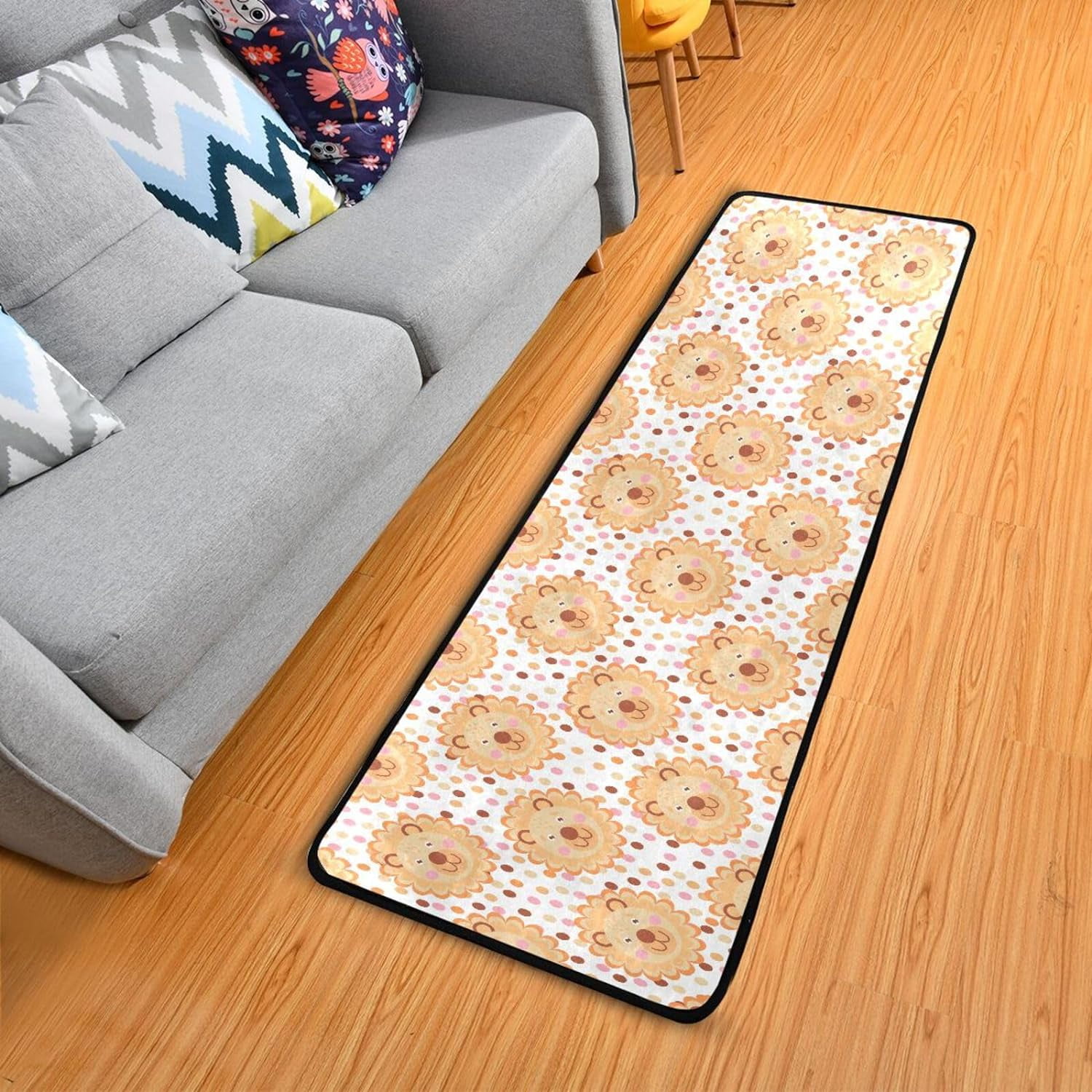 SKYSONIC 2X6 Feet Lion Dot Runner Rug with Rubber Backing, Cute ...