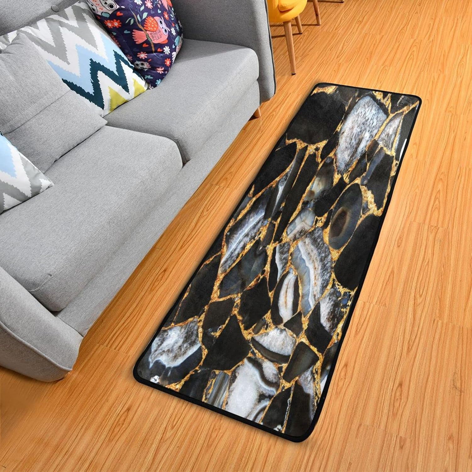 SKYSONIC 2X6 Feet Luxurious Marble Texture Runner Rug with Rubber ...