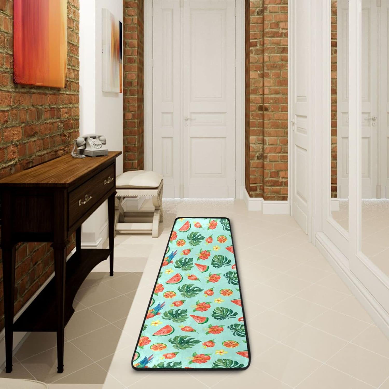 SKYSONIC 2X6 Feet Parrot Leaves Fruits Runner Rug with Rubber Backing ...