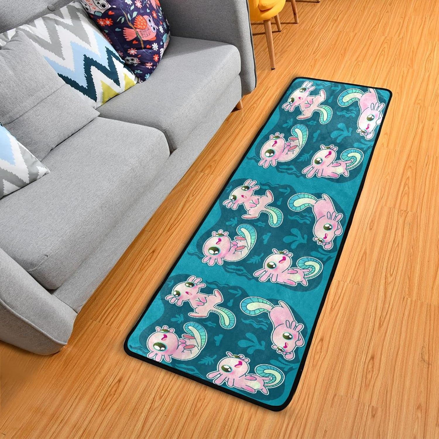 SKYSONIC 2X6 Feet Pink Axolotl Set Runner Rug with Rubber Backing, Cute ...