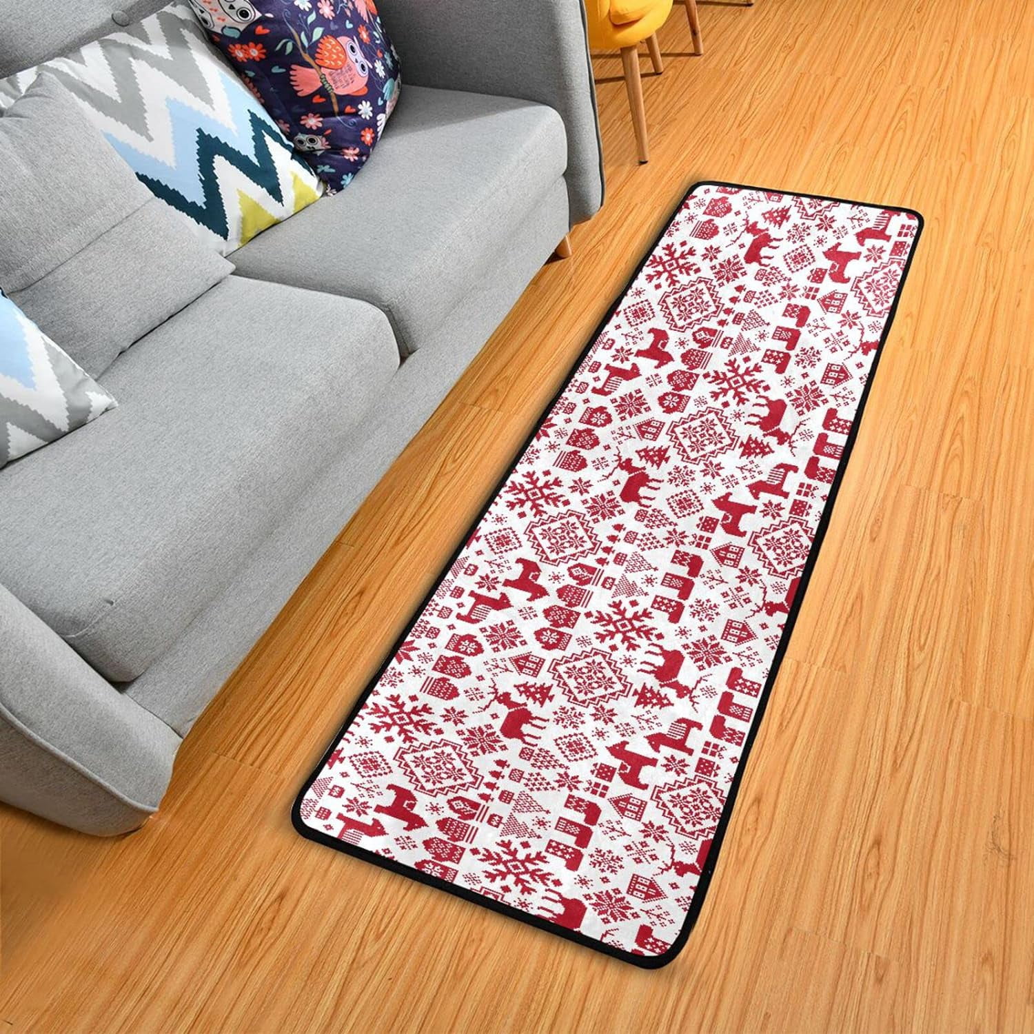 SKYSONIC 2X6 Feet Red Nordic Deer Runner Rug with Rubber Backing ...