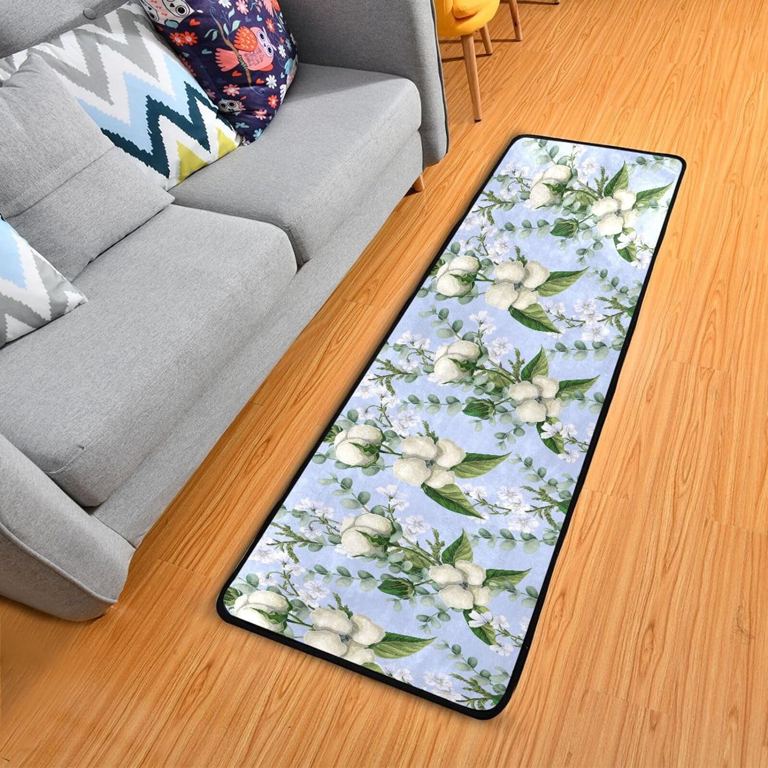 SKYSONIC 2X6 Feet Spring Cotton Flowers Runner Rug with Rubber Backing ...