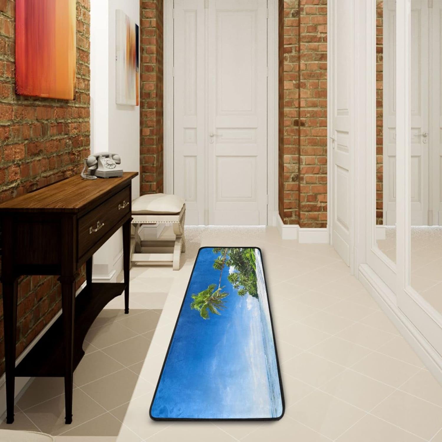 SKYSONIC 2X6 Feet Summer Tropical Beach Runner Rug with Rubber Backing ...