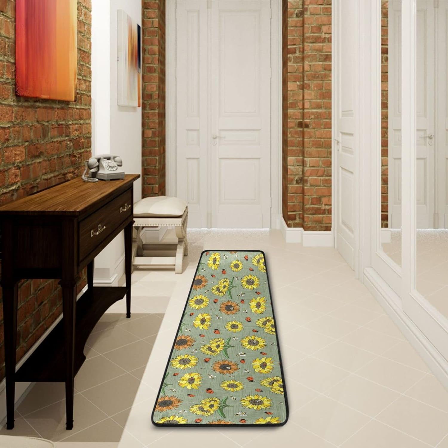 SKYSONIC 2X6 Feet Sunflowers Bees Lady Beetles Runner Rug with Rubber ...