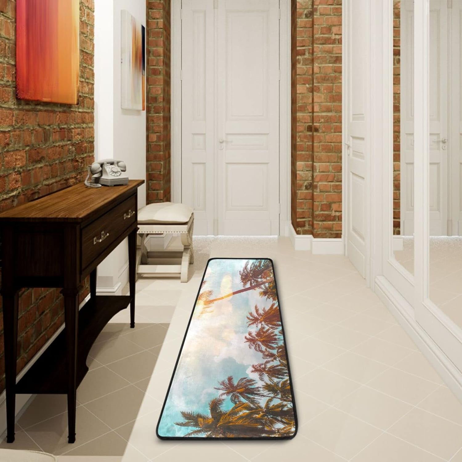 SKYSONIC 2X6 Feet Tropical Palm Tree Runner Rug with Rubber Backing ...