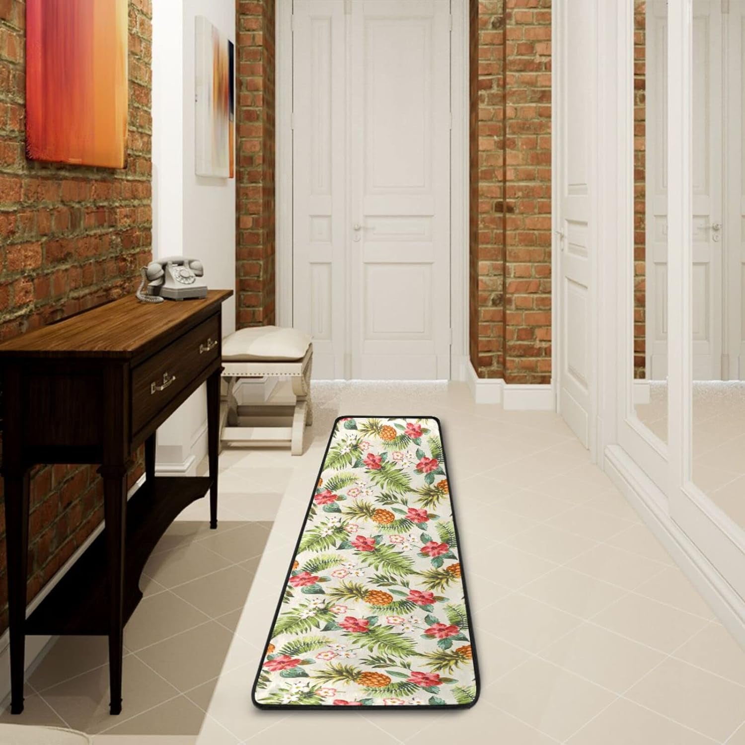 SKYSONIC 2X6 Feet Vintage Tropical Fruits Floral Runner Rug with Rubber ...