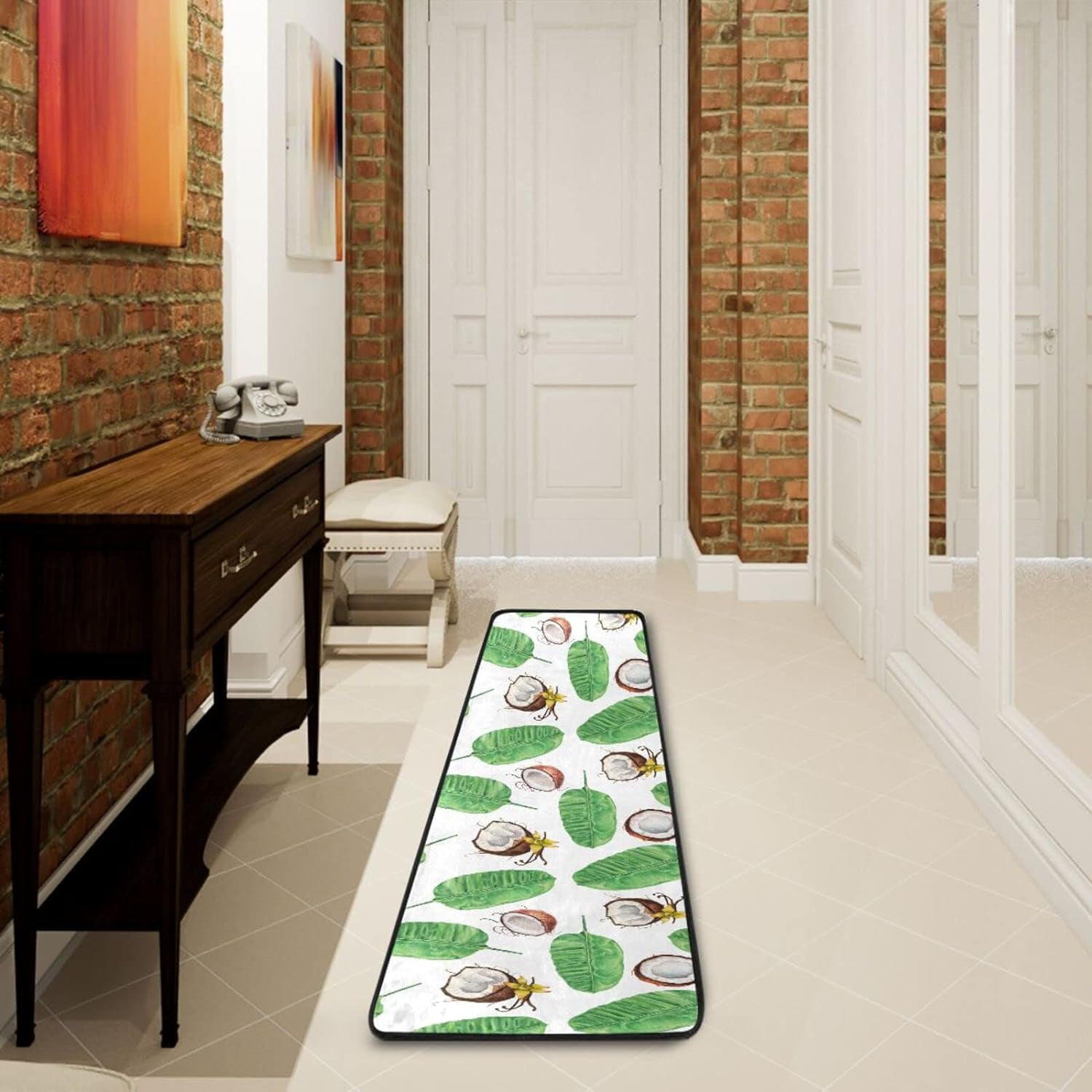 SKYSONIC 2X6 Feet Watercolor Coconut Runner Rug with Rubber Backing ...