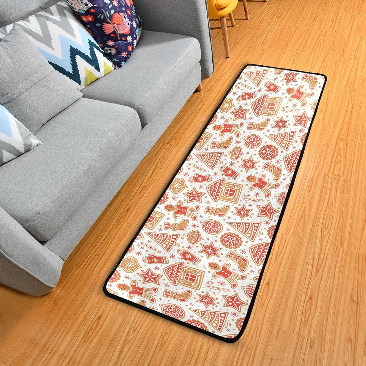 SKYSONIC 2X6 Feet Winter Gingerbread Cookies Runner Rug with Rubber ...