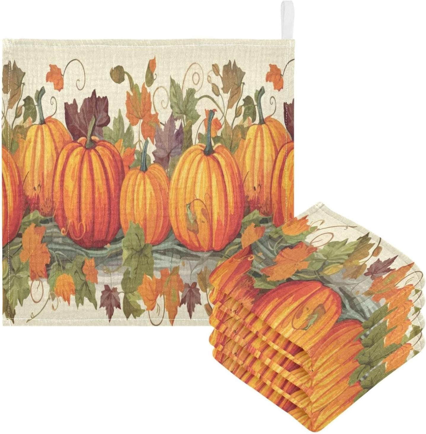 SKYSONIC 3 PCS Autumn Pumpkin and Leaves Baby Muslin Washcloths, Colors ...