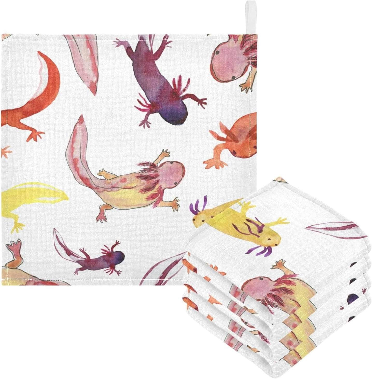 SKYSONIC 3 PCS Axolotl Baby Muslin Washcloths, Watercolor Animals Face ...