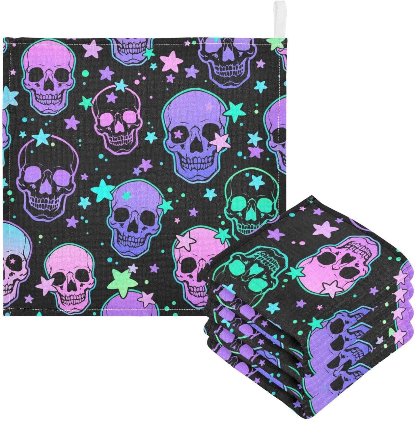 SKYSONIC 3 PCS Bright Human Skulls Stars Baby Muslin Washcloths, Magic ...