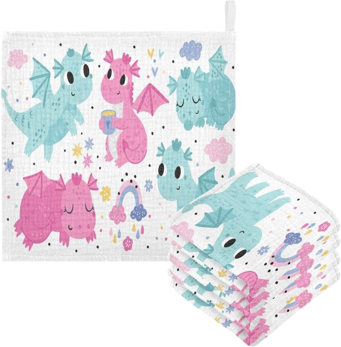 SKYSONIC 3 PCS Cartoon Dinosaur Dragon Baby Muslin Washcloths, Cute ...