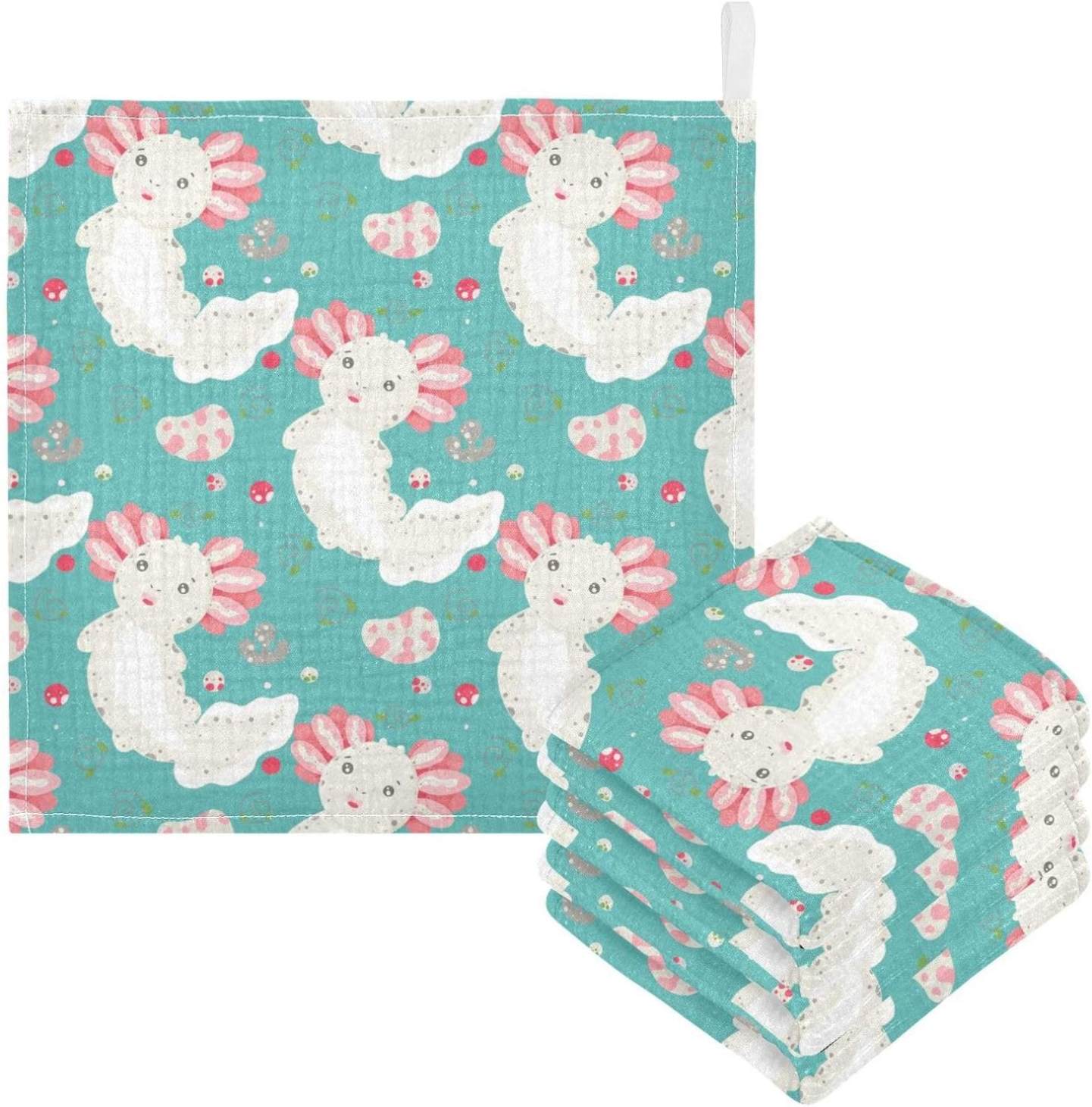 SKYSONIC 3 PCS Cute Axolotl Baby Muslin Washcloths, Kawaii Drawing Face ...
