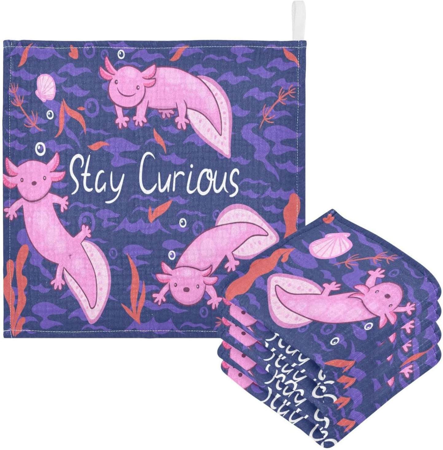 SKYSONIC 3 PCS Cute Axolotls Baby Muslin Washcloths, Stay Curious Face ...