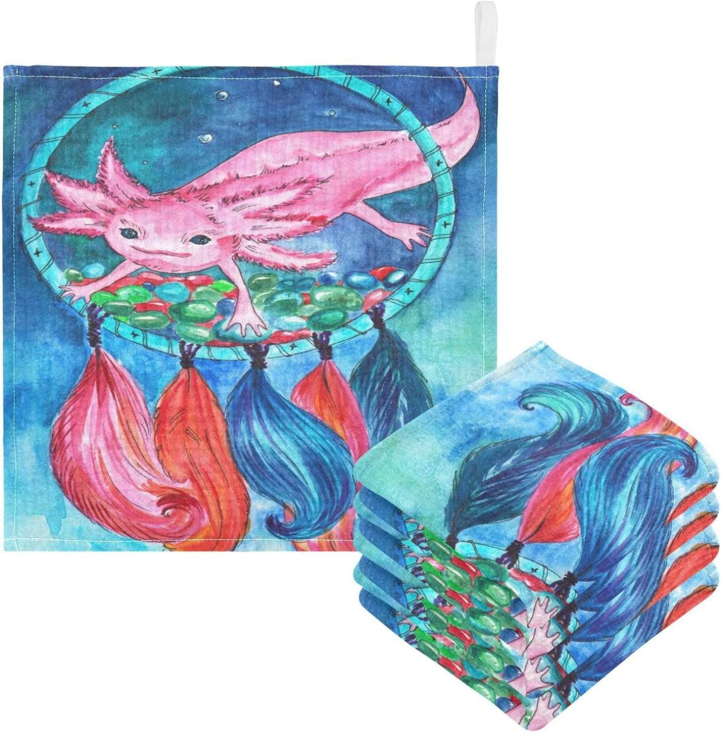 SKYSONIC 3 PCS Cute Little Axolotl Baby Muslin Washcloths, Boho ...