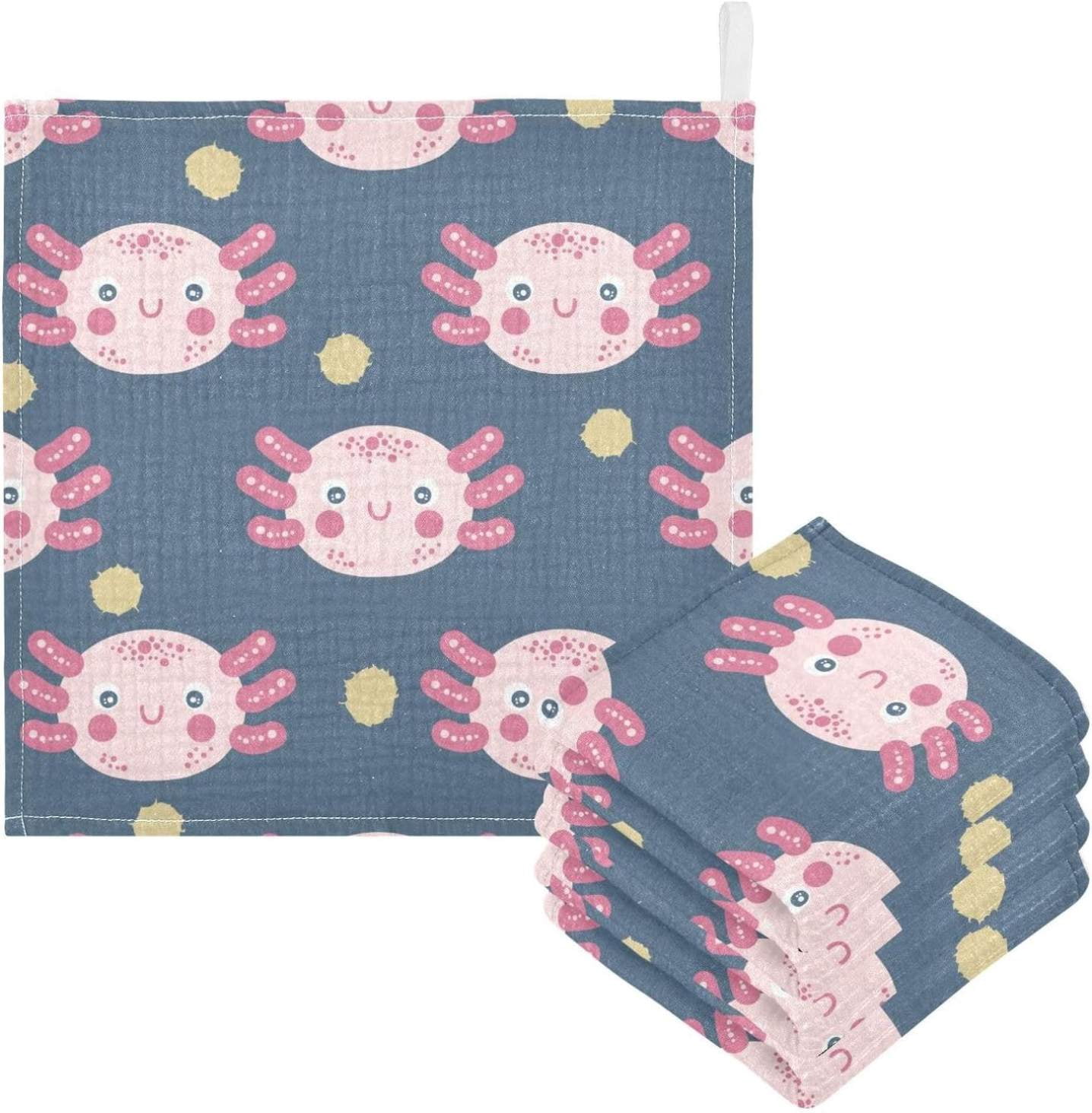 SKYSONIC 3 PCS Cute Spotted Axolotl Salamander Baby Muslin Washcloths ...