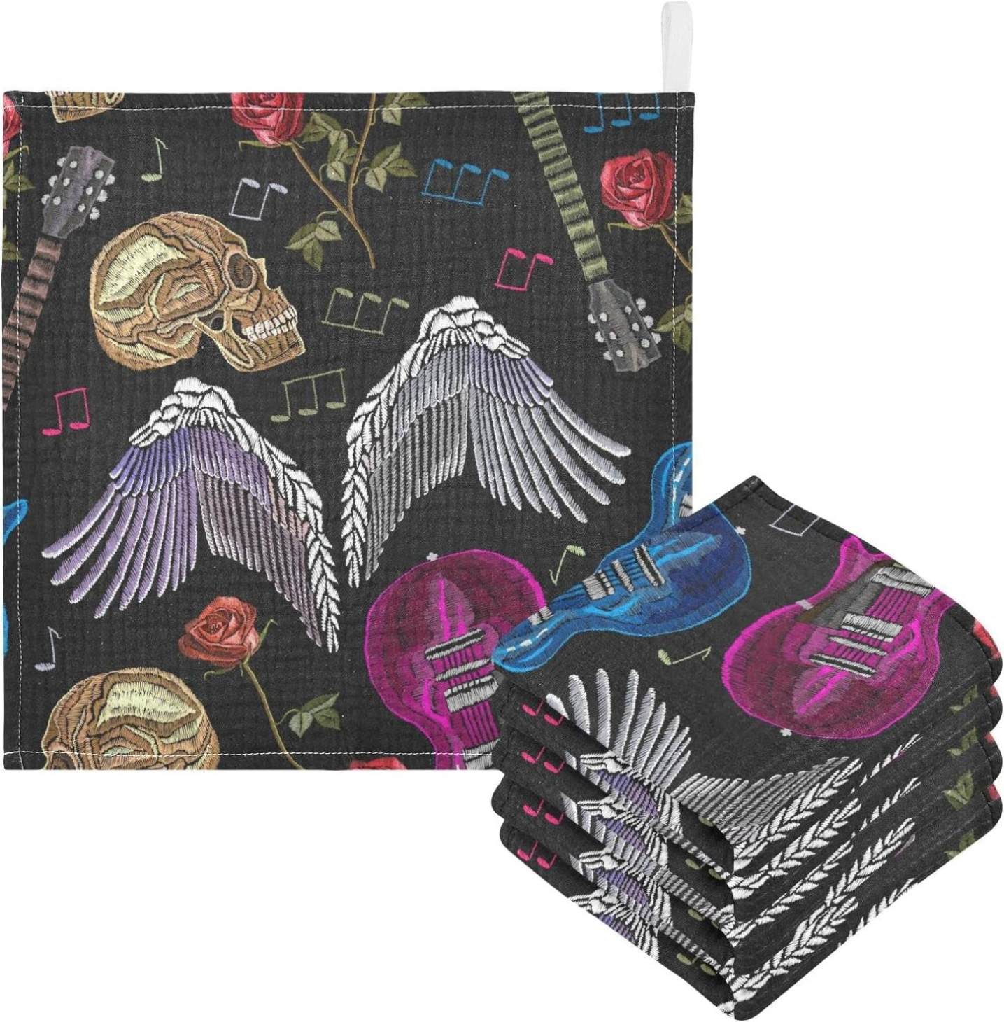 SKYSONIC 3 PCS Embroidery Rock Music Symbol Baby Muslin Washcloths ...