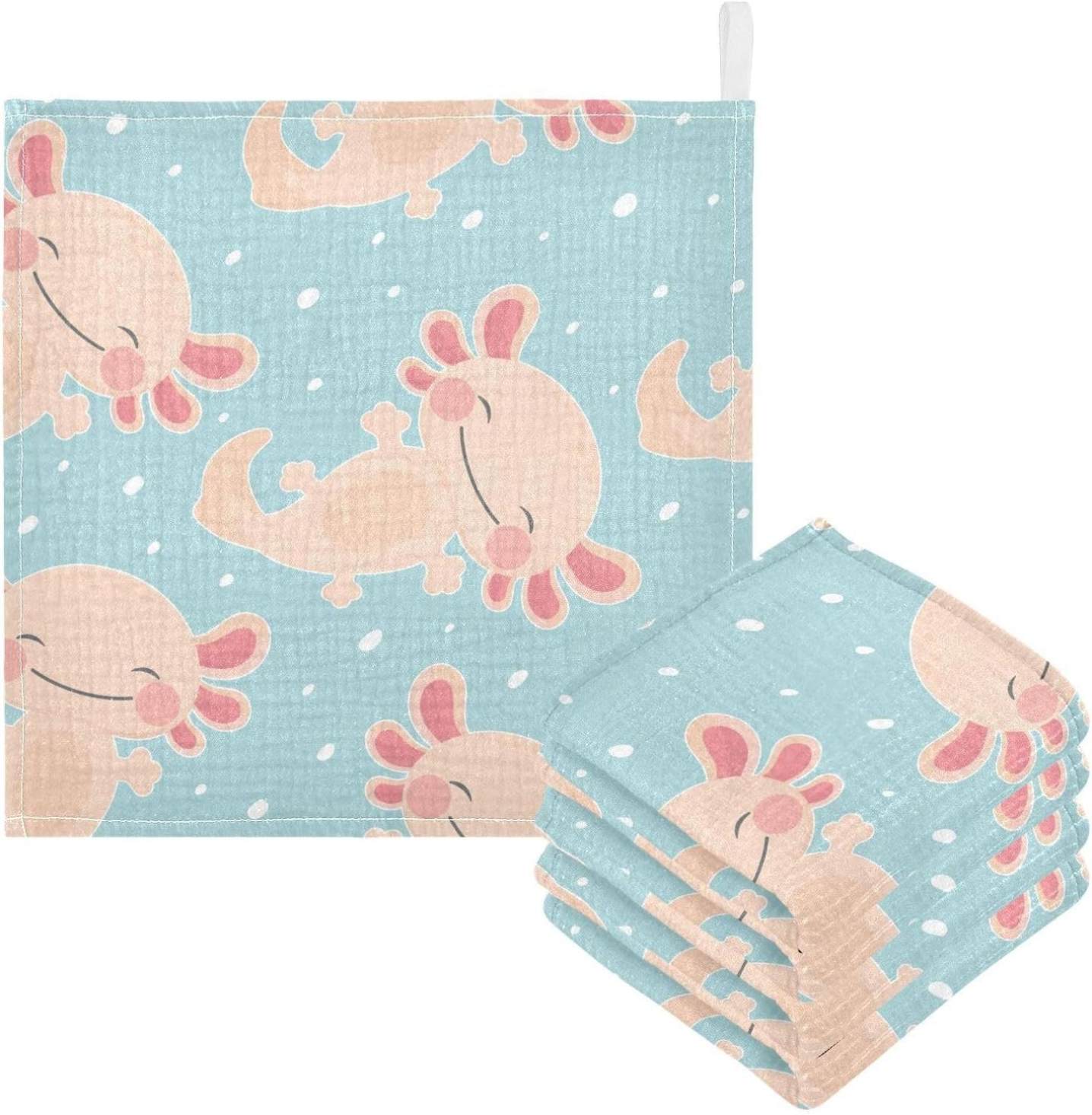 SKYSONIC 3 PCS Kawaii Axolotl Baby Muslin Washcloths, Cute Amphibian ...