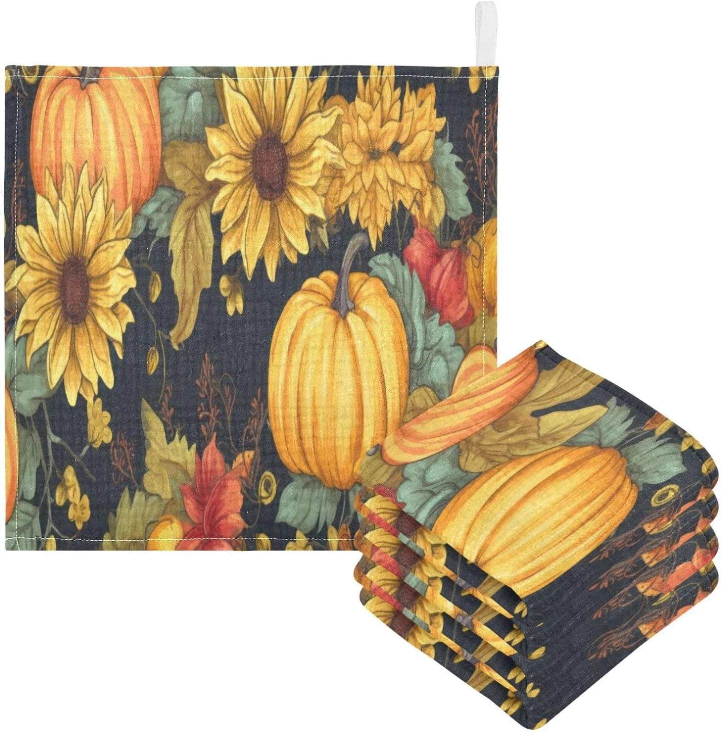 SKYSONIC 3 PCS Sunflowers Pumpkin Baby Muslin Washcloths, Autumn Floral ...