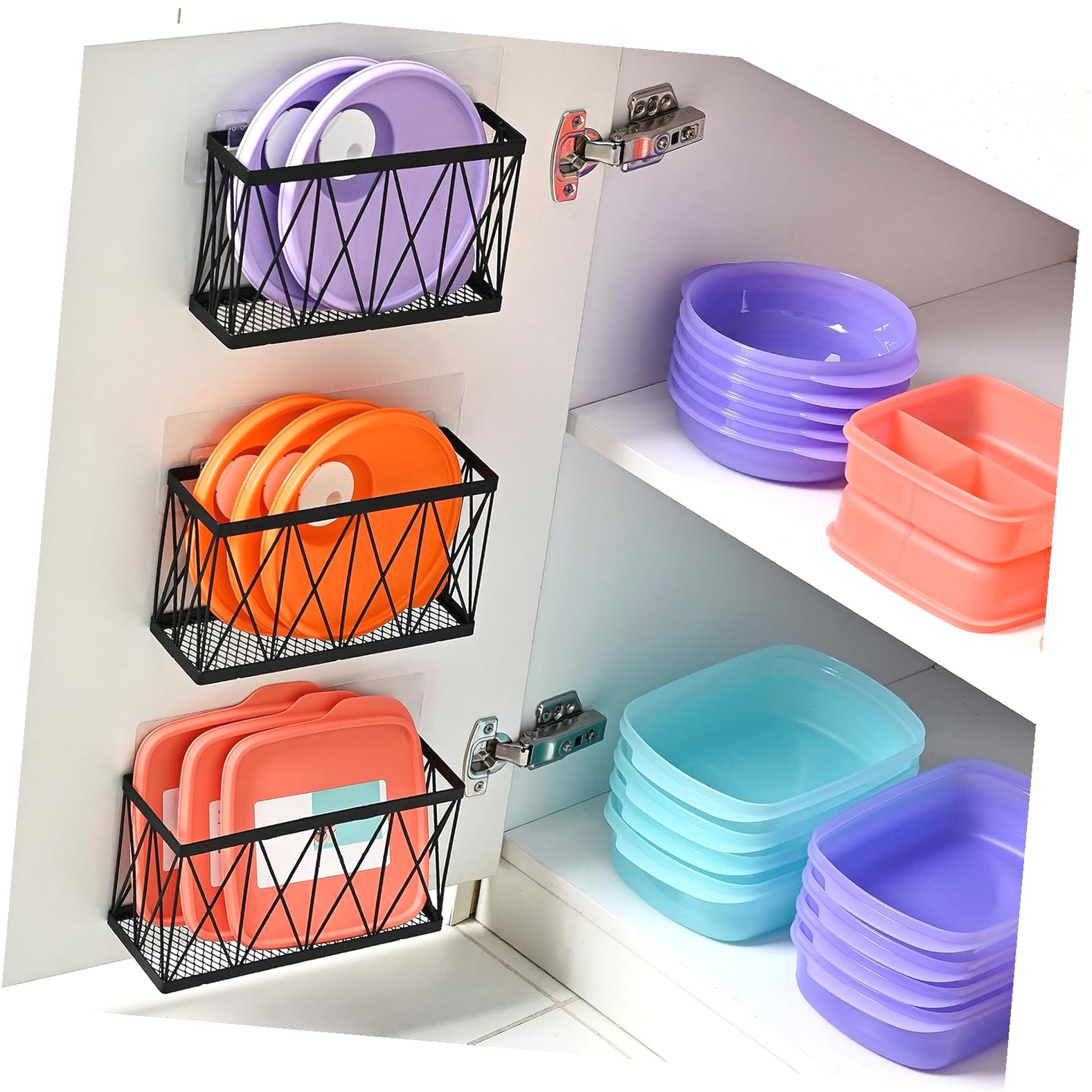 SKYSONIC 3 Pack Cabinet Organizer Adhesive Lid Organizer Slim Wall ...