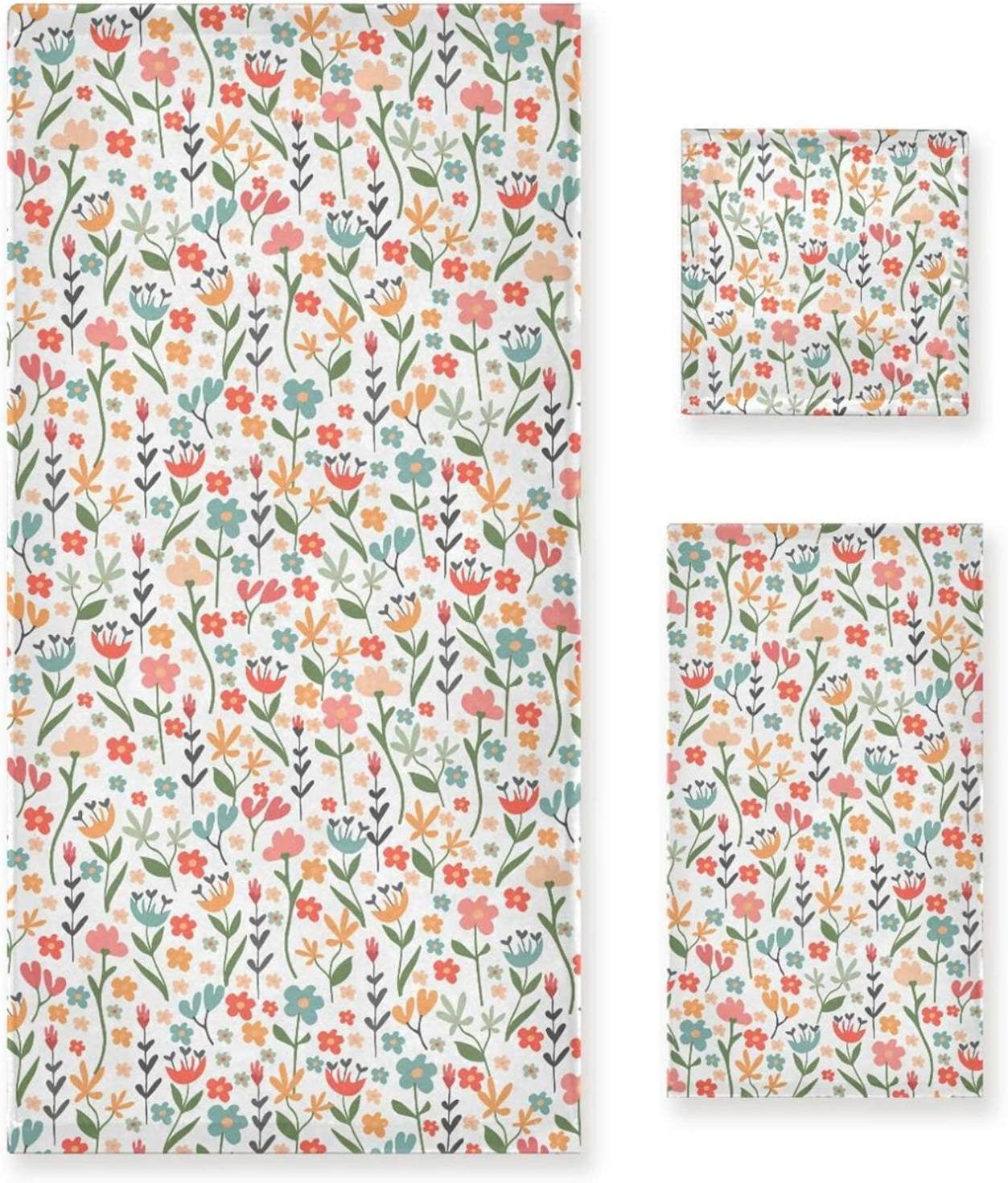 SKYSONIC 3 Pack Towel Artistic Hand-Painted Flowers Cotton Bath Towel ...