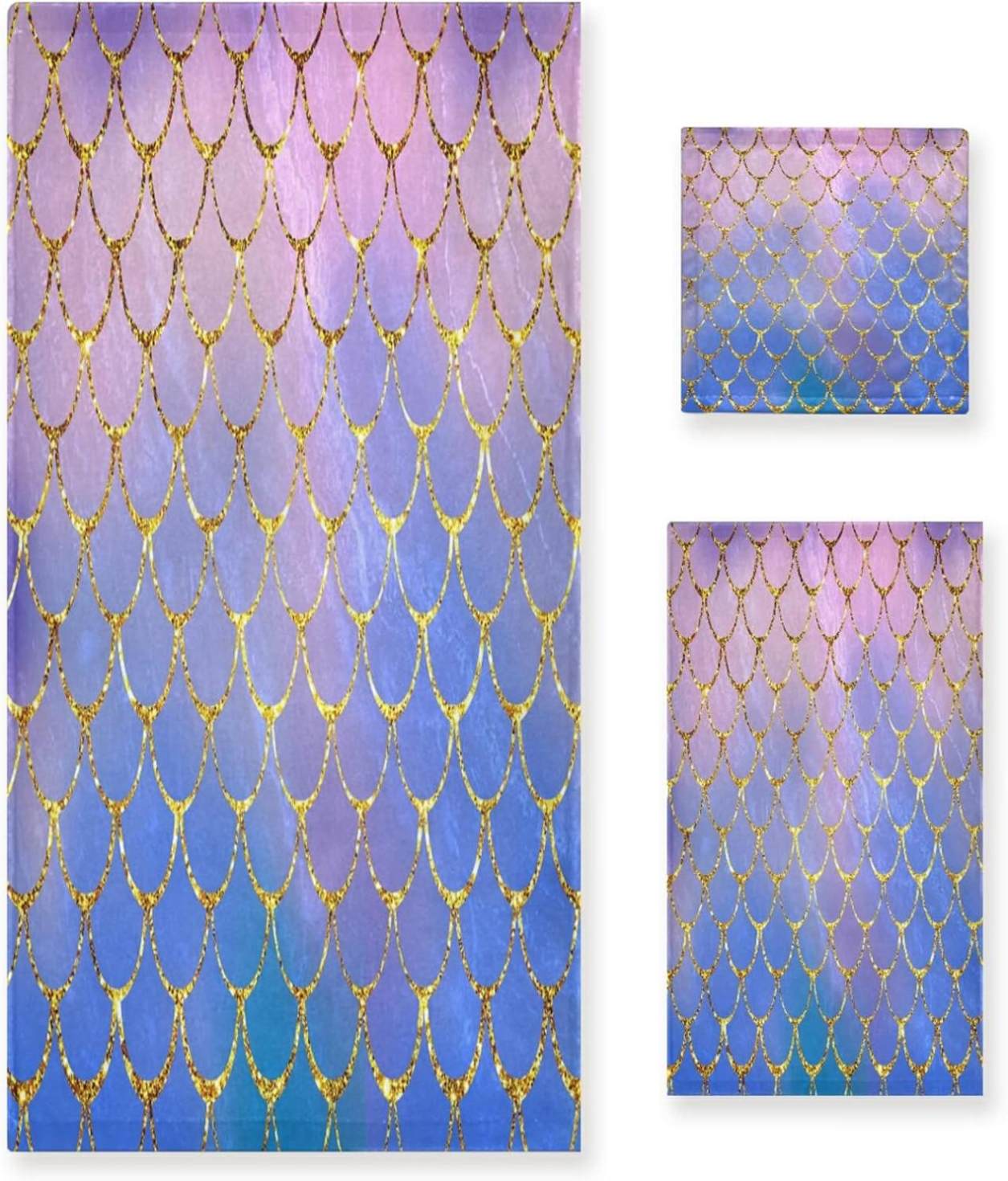 SKYSONIC 3 Pack Towel Beautiful Colorful Mermaid Fish Scales Cotton ...