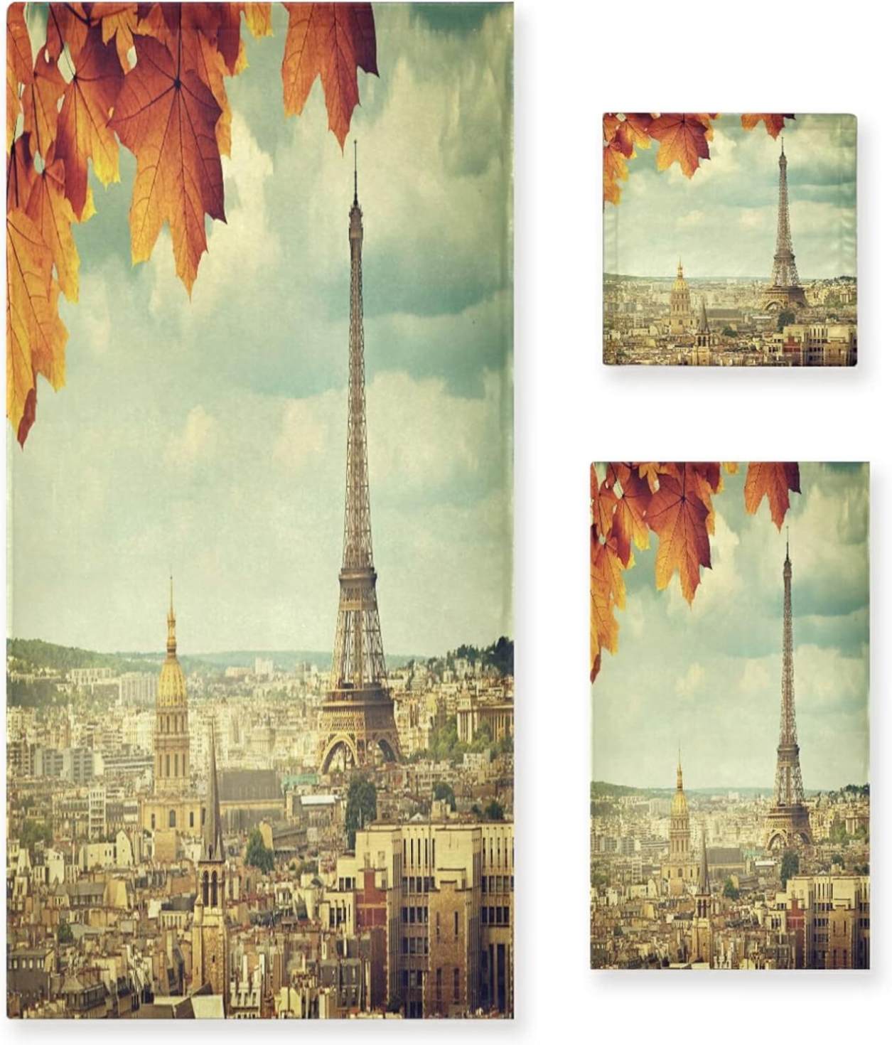 SKYSONIC 3 Pack Towel Beautiful Eiffel Tower Paris City Building Cotton ...
