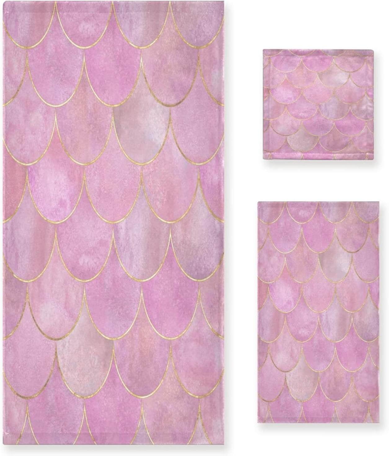 SKYSONIC 3 Pack Towel Beautiful Mermaid Pink Fish Scales Cotton Bath ...