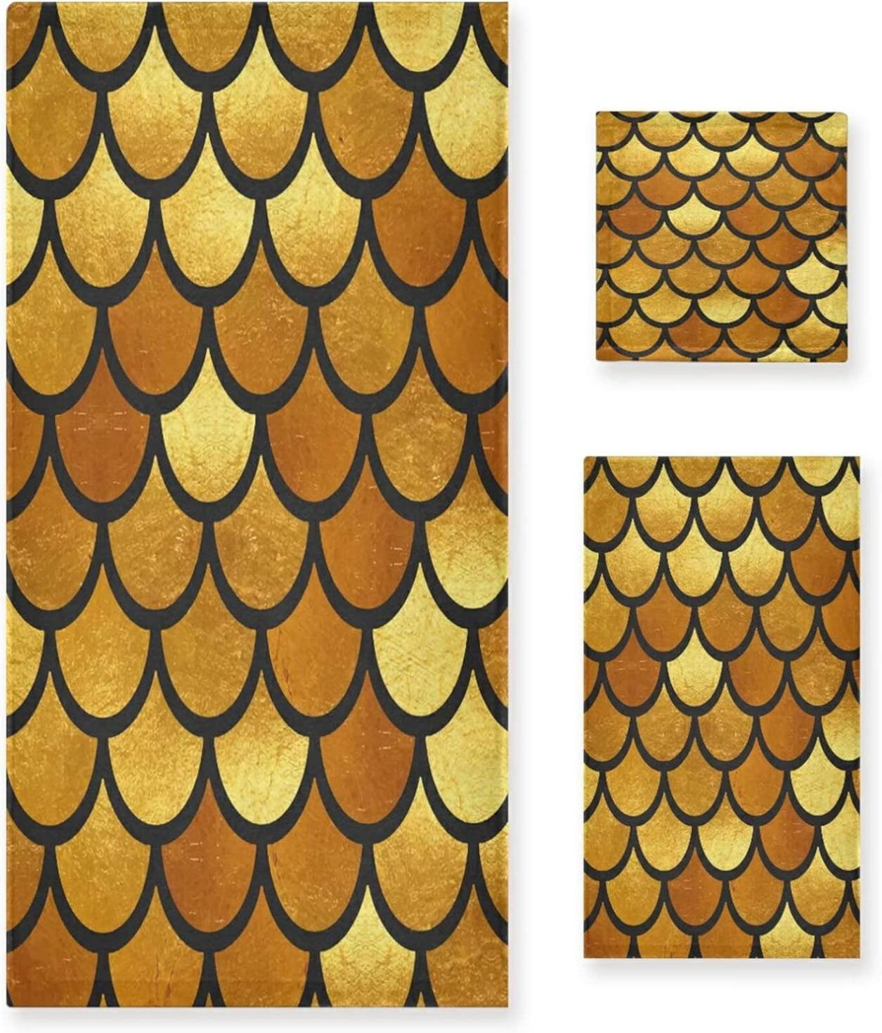 SKYSONIC 3 Pack Towel Beautiful Mermaid Sparkle Gold Fish Scales Cotton ...