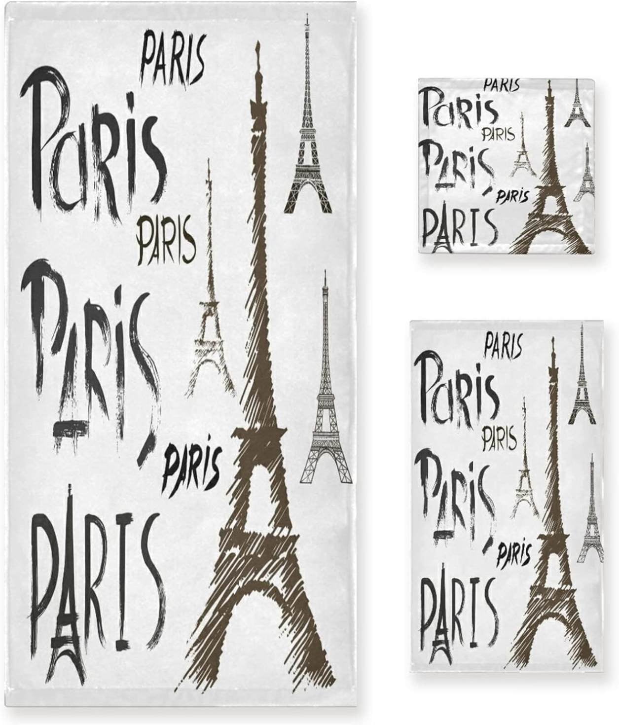 SKYSONIC 3 Pack Towel Beautiful Paris Eiffel Tower Cotton Bath Towel ...