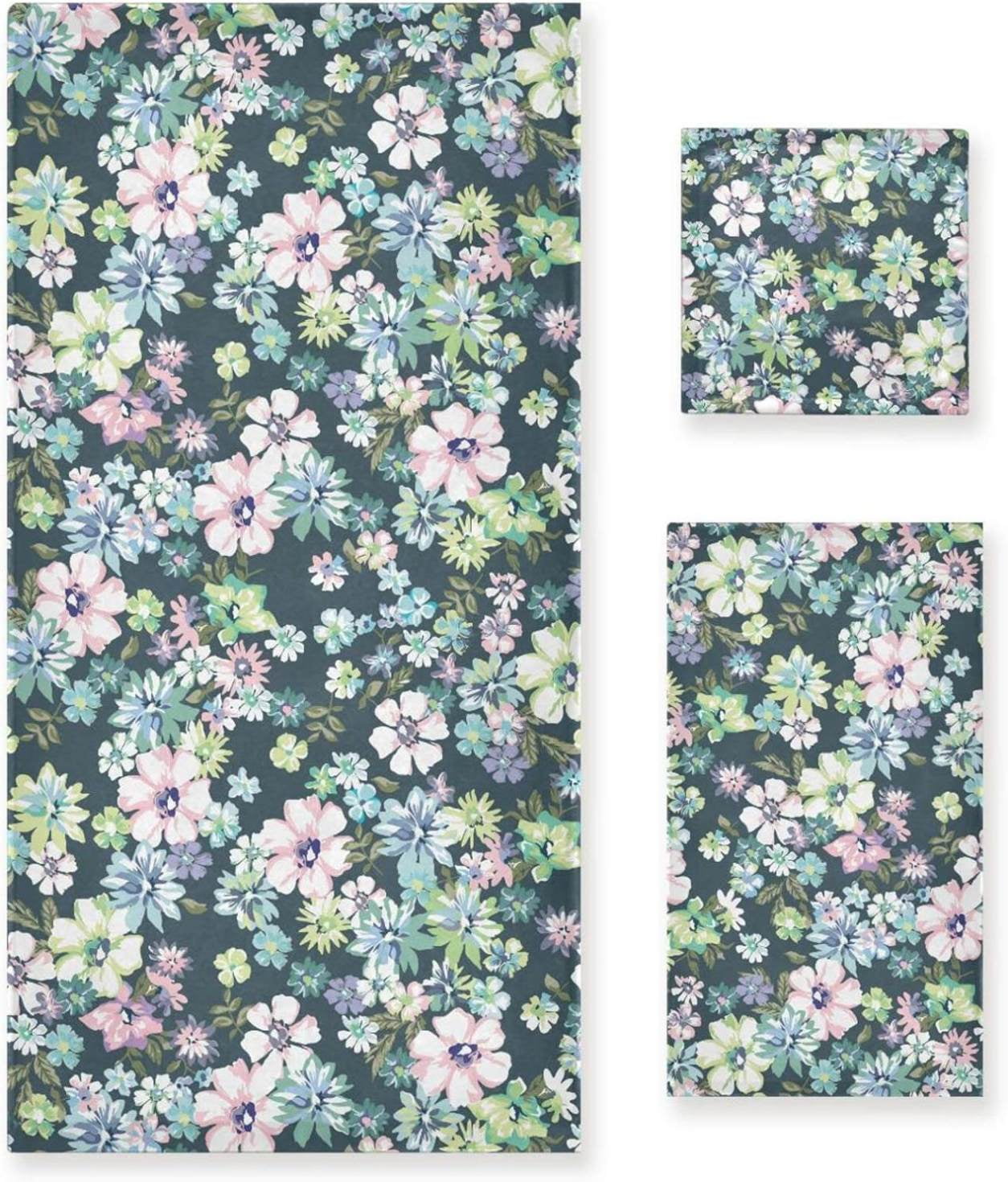 SKYSONIC 3 Pack Towel Beautiful Pretty Flowers Cotton Bath Towel Set (1 ...