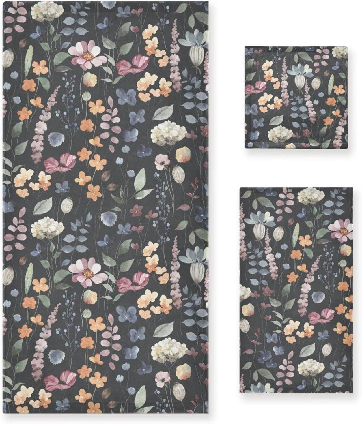 SKYSONIC 3 Pack Towel Beautiful Rustic Flowers Cotton Bath Towel Set (1 ...