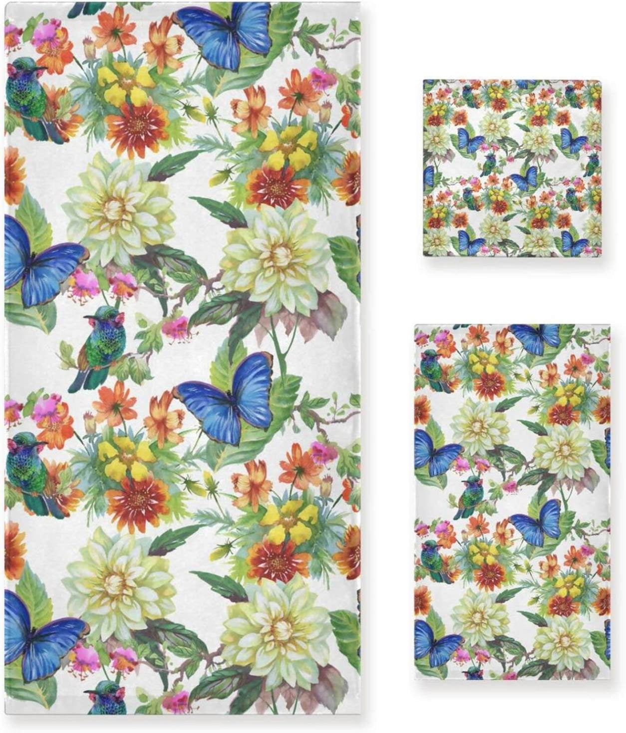 SKYSONIC 3 Pack Towel Birds & Butterflies Cotton Bath Towel Set (1 Bath ...