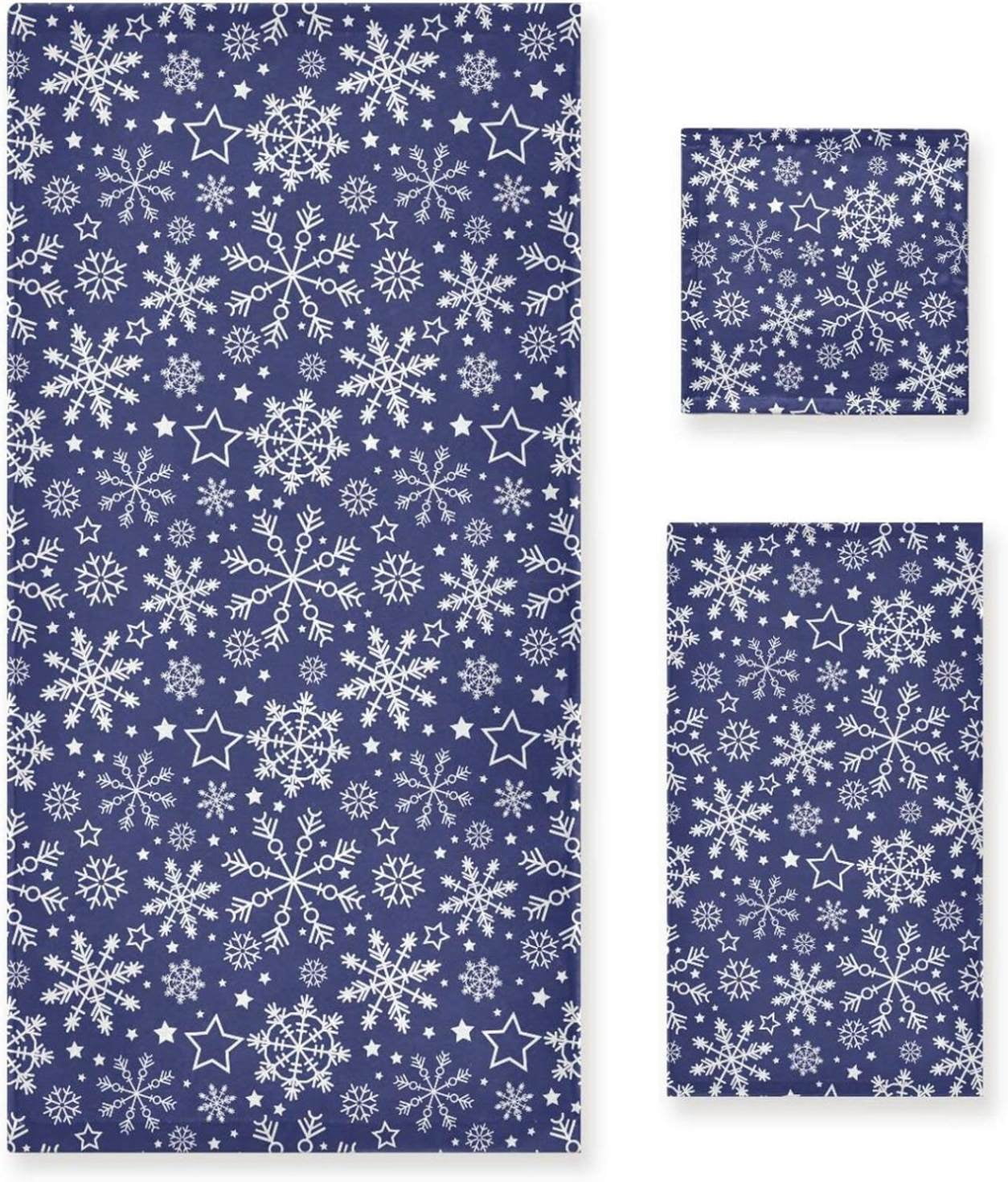 SKYSONIC 3 Pack Towel Blue Christmas Snowflakes Cotton Bath Towel Set ...