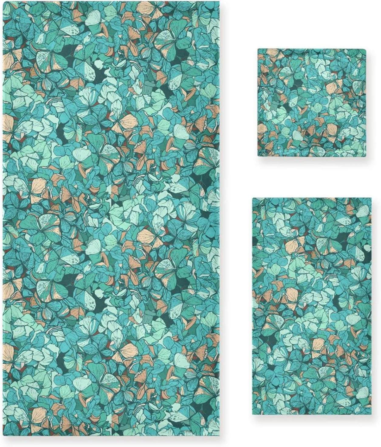SKYSONIC 3 Pack Towel Blue Flower Texture Cotton Bath Towel Set (1 Bath ...
