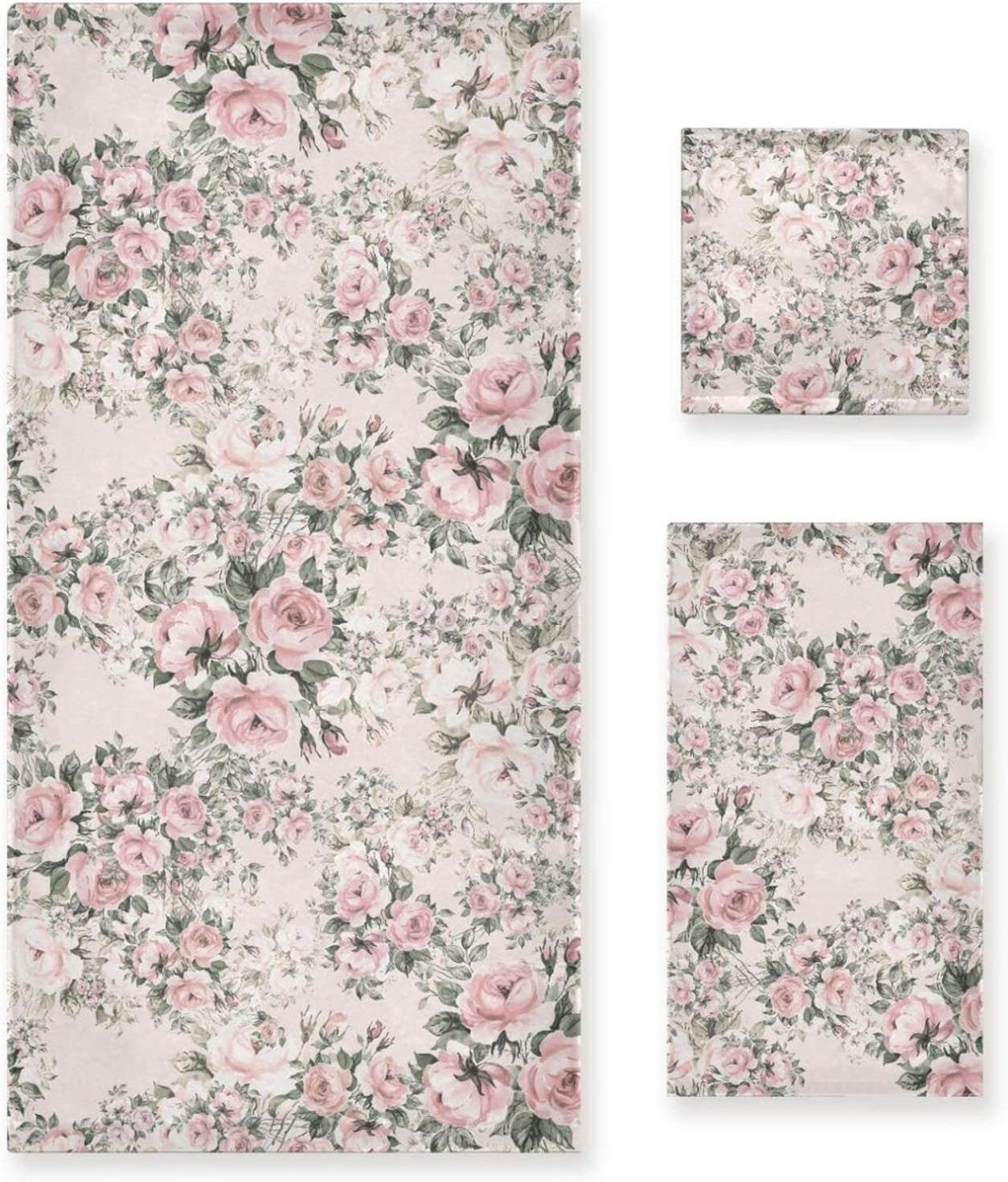 SKYSONIC 3 Pack Towel Bright Roses Bouquet Cotton Bath Towel Set (1 ...