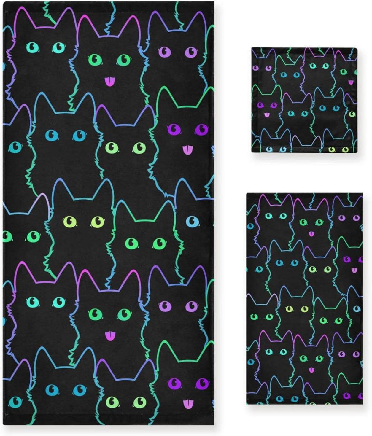 SKYSONIC 3 Pack Towel Cute Cat Silhouettes Cotton Bath Towel Set (1 ...