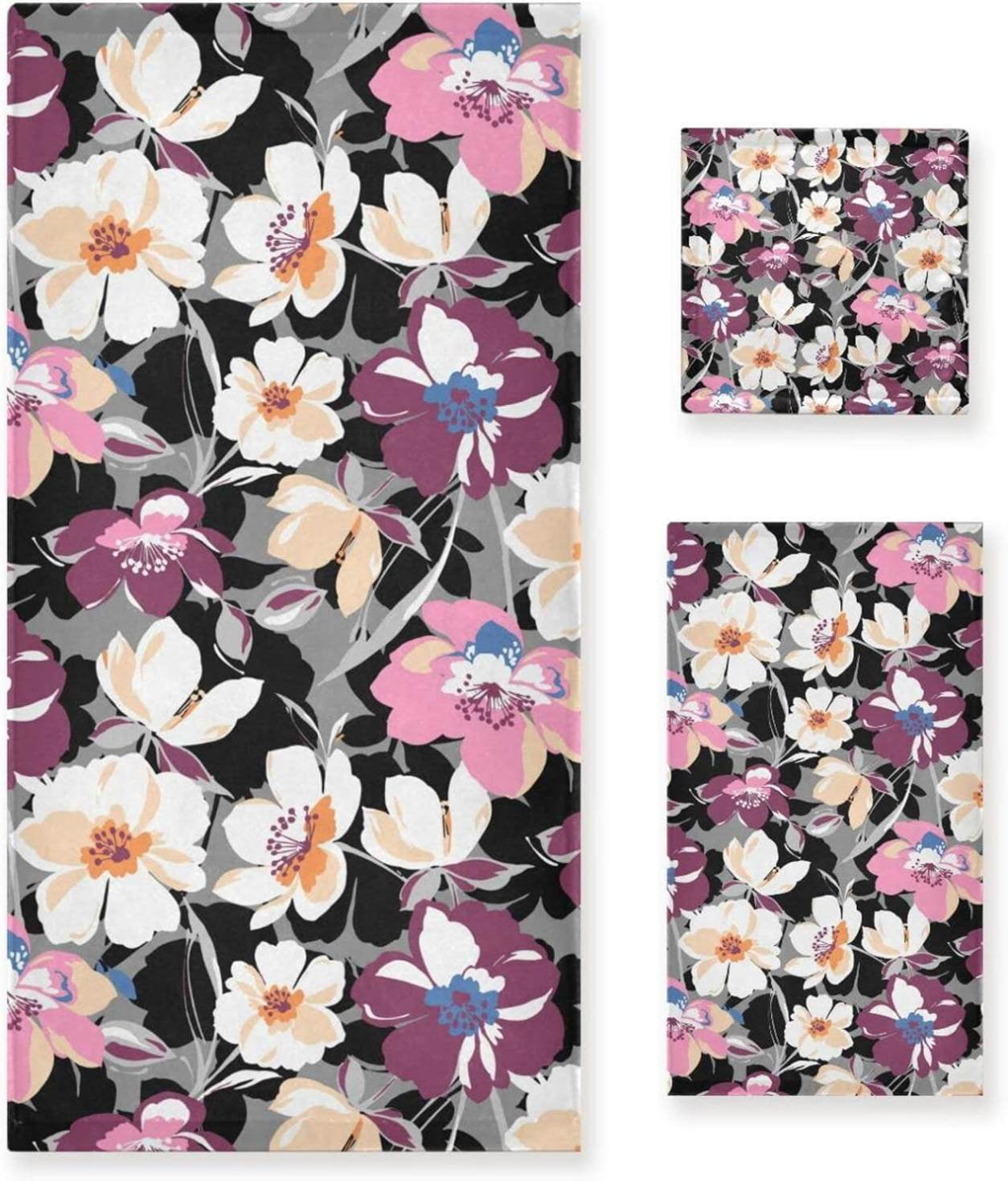SKYSONIC 3 Pack Towel Cute Flower Design Cotton Bath Towel Set (1 Bath ...