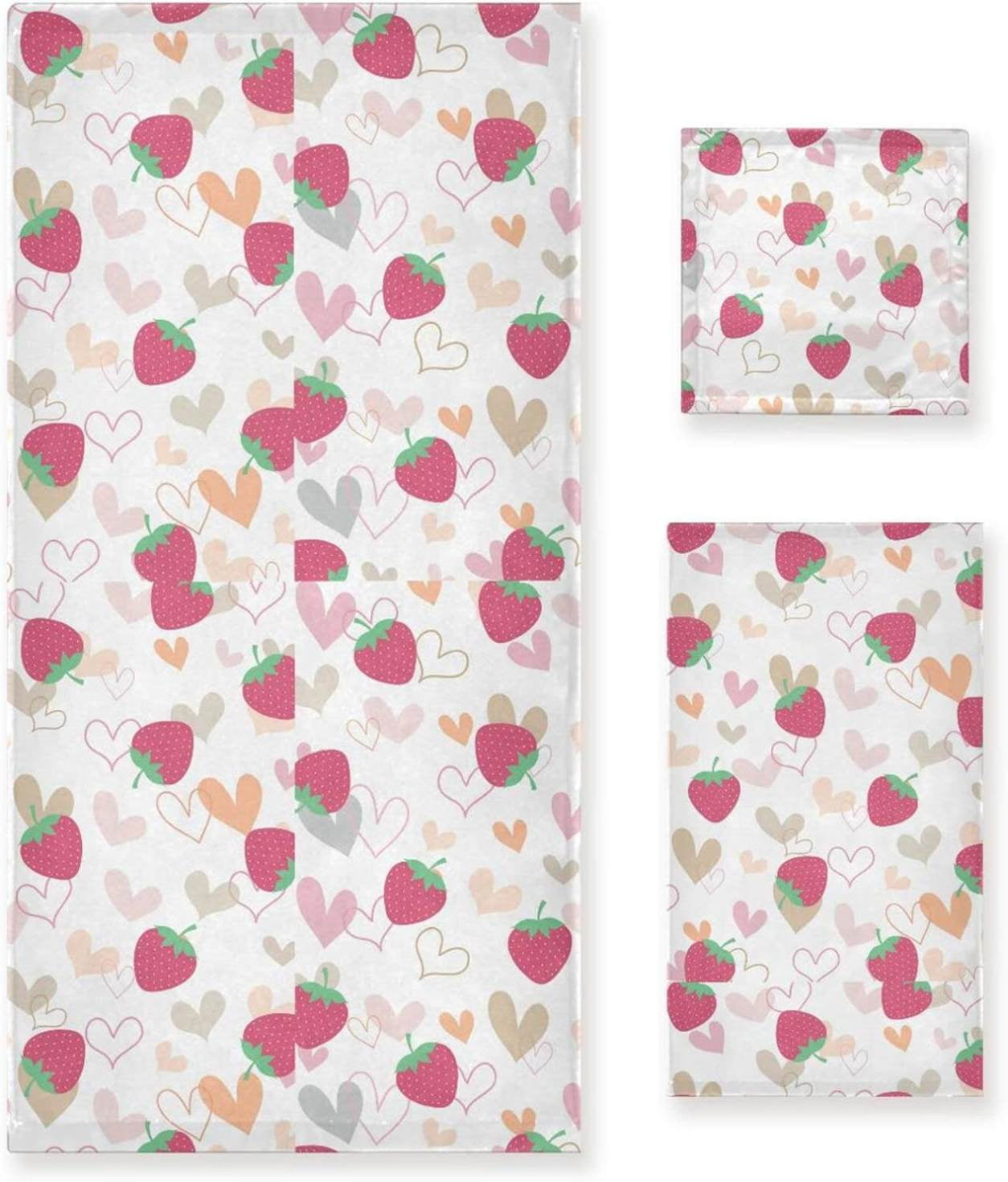 SKYSONIC 3 Pack Towel Cute Fresh Strawberry Cotton Bath Towel Set (1 ...